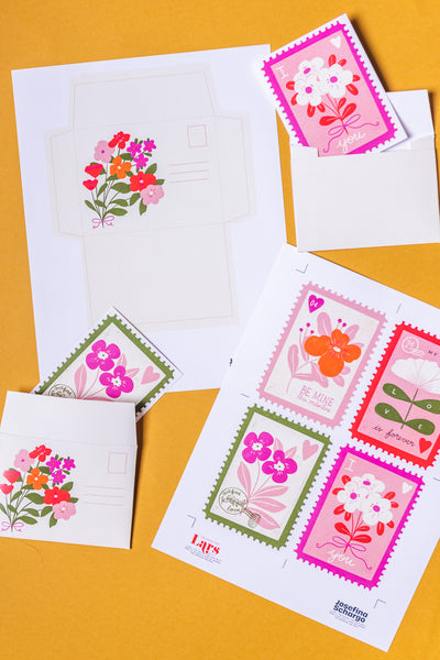 Valentine Stamp Cards & Envelope by Josefina Schargorodsky, PDF Printa ...